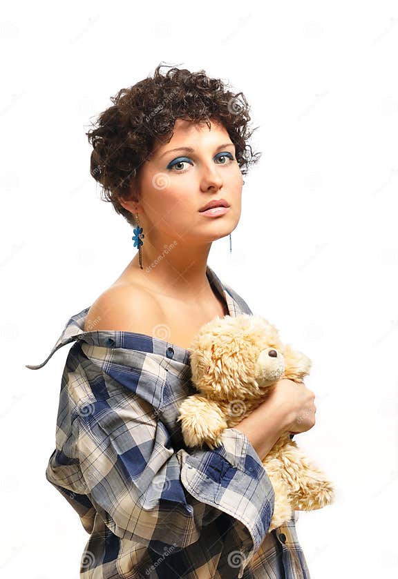Young woman with teddy stock image. Image of white, healthy - 18311725
