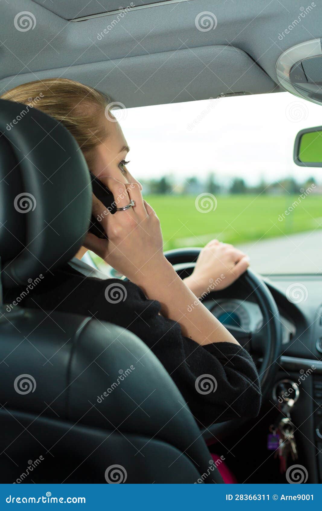 Young Woman with Telephone in Car Stock Image - Image of telephone ...