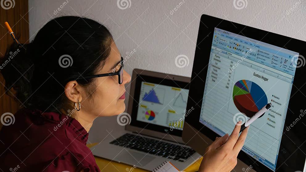 Young Woman Teleworking from Home Stock Photo - Image of looking, home ...