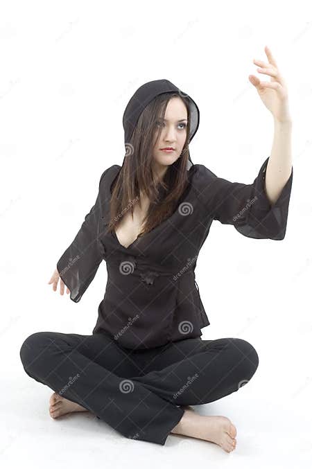 Young Woman in Theatrical Pose Stock Photo - Image of meditation, black ...