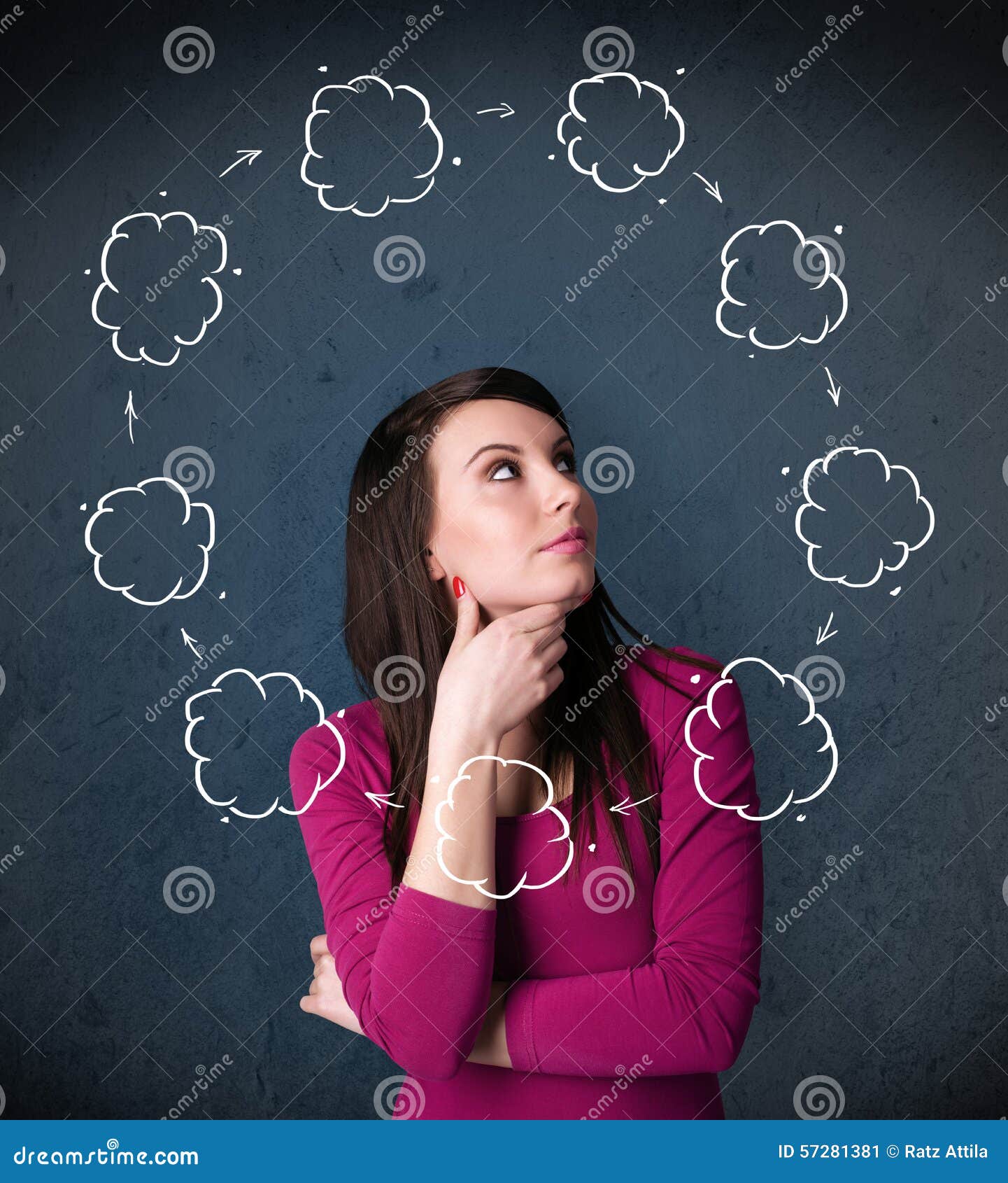 Young Woman Thinking with Cloud Circulation Around Her Head Stock Image ...