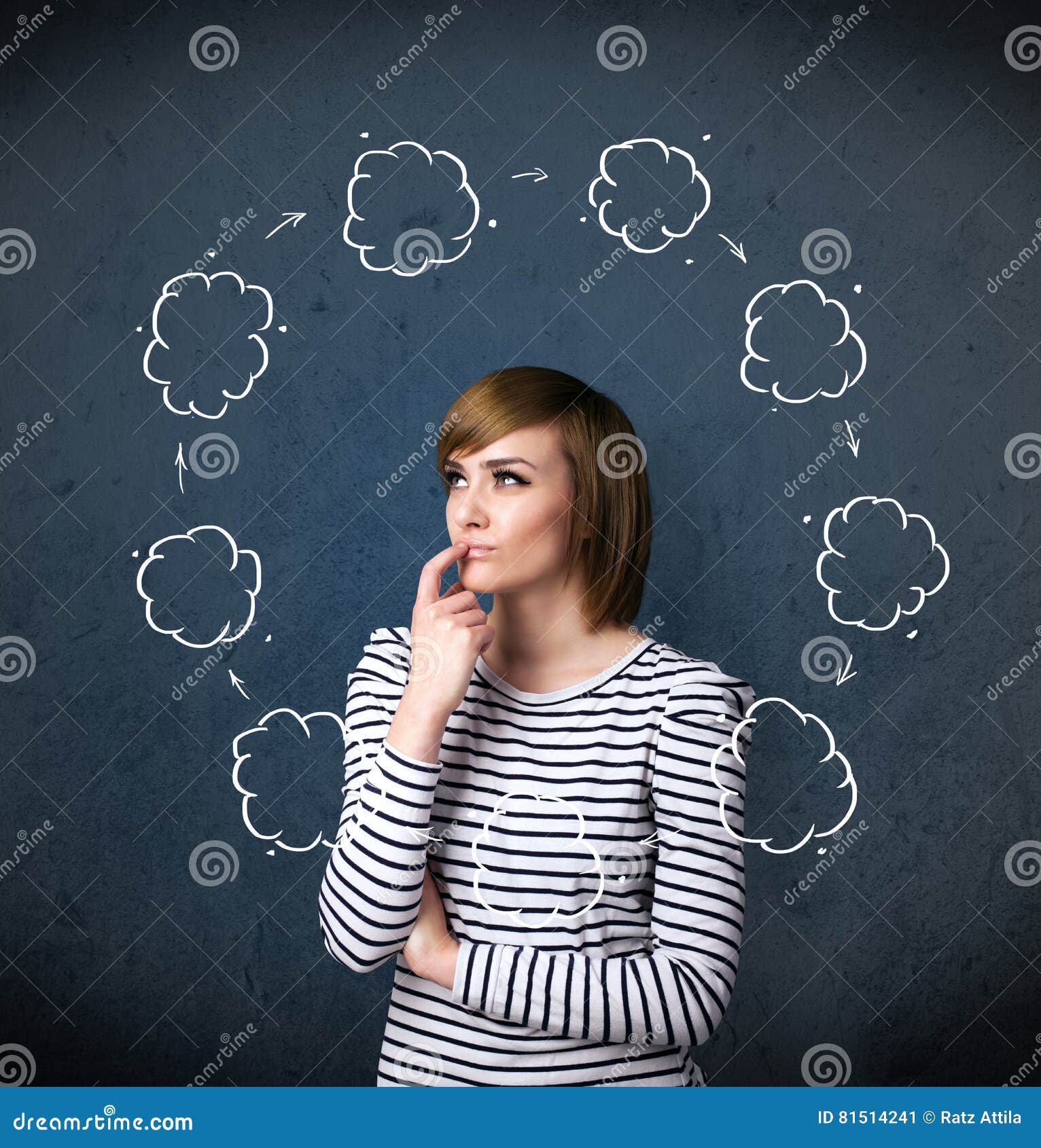 Young Woman Thinking with Cloud Circulation Around Her Head Stock Image ...
