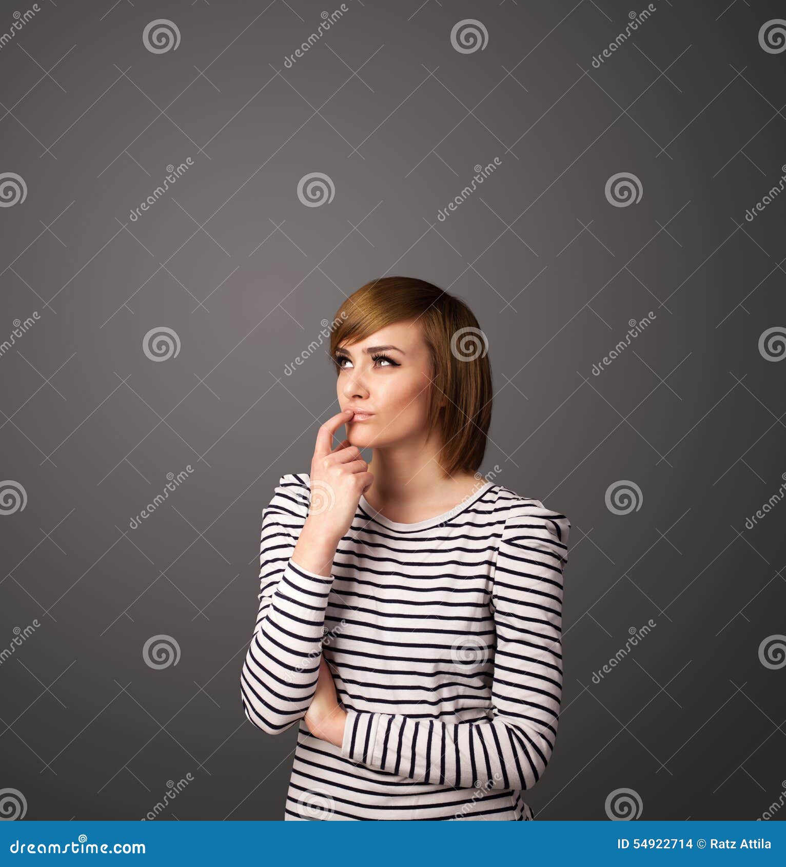 Young Woman Thinking with Copy Space Stock Photo - Image of female ...