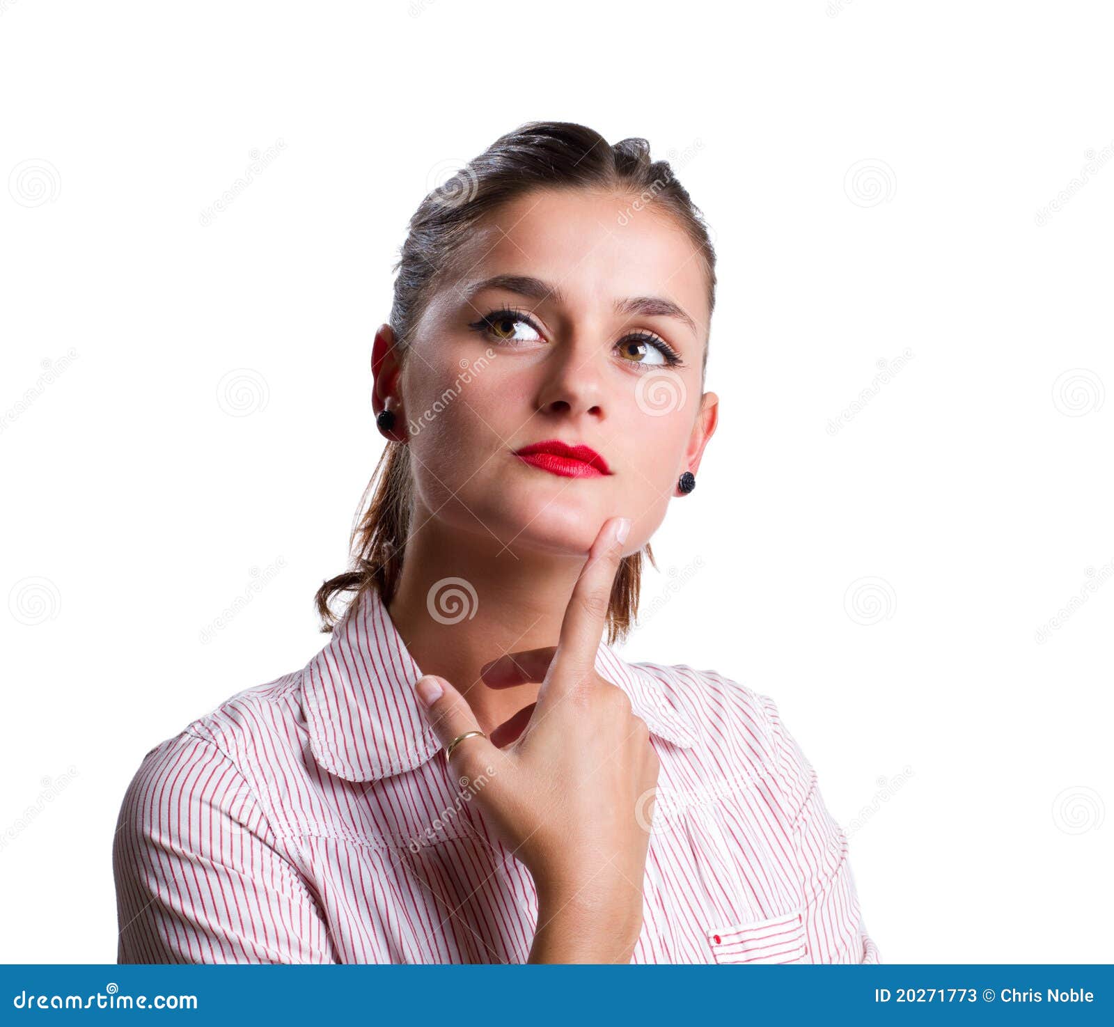 Young woman thinking hard stock image. Image of lipstick - 20271773