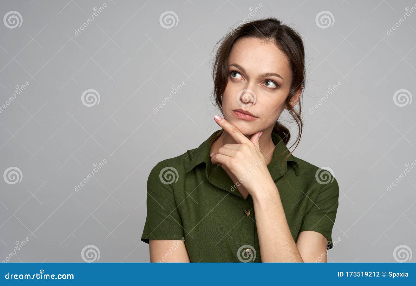 Young Woman is Thinking and Looking Up. Isolated Stock Photo - Image of ...