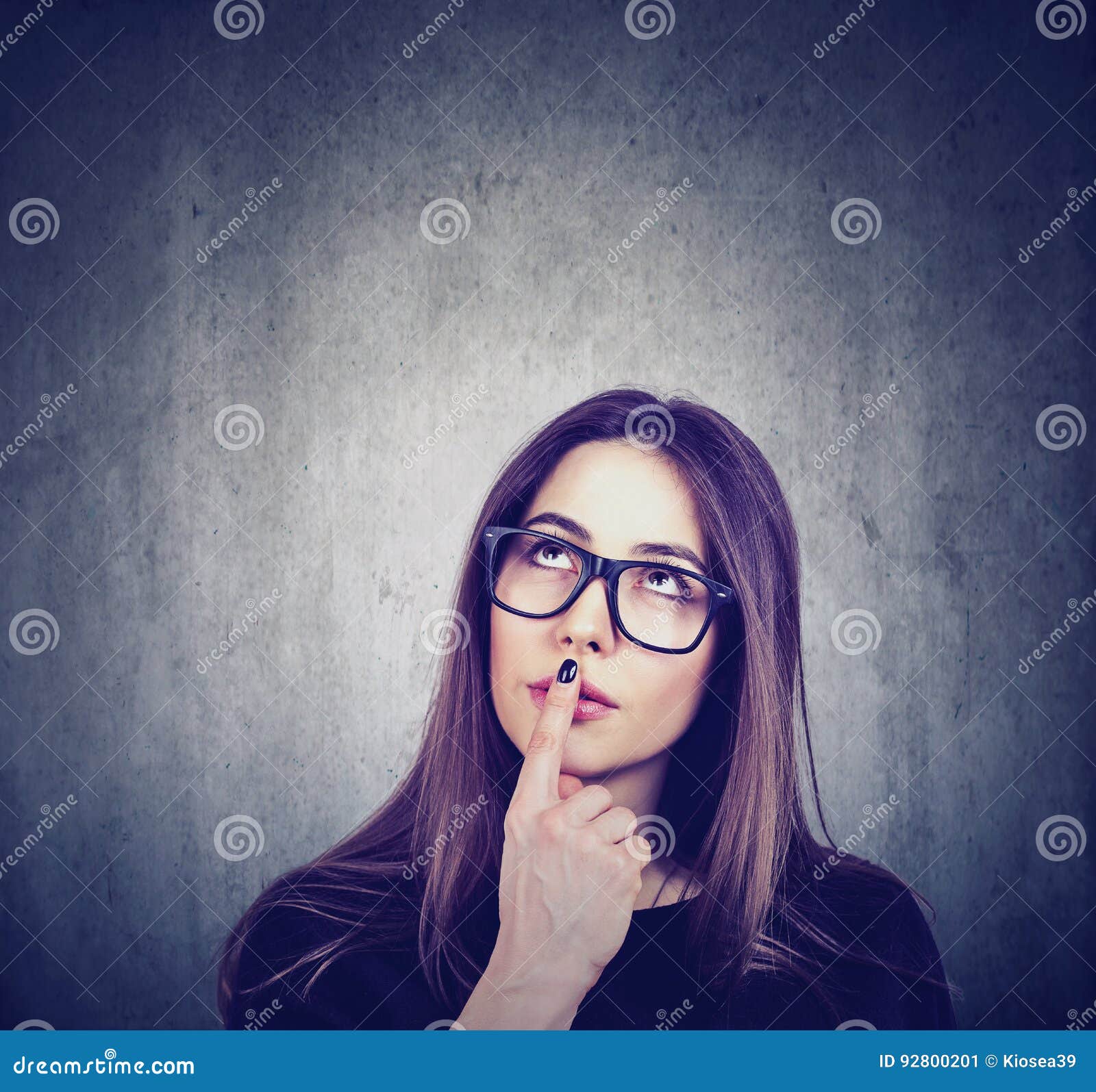 Young Woman Thinking Looking Up Stock Image - Image of isolated, female ...