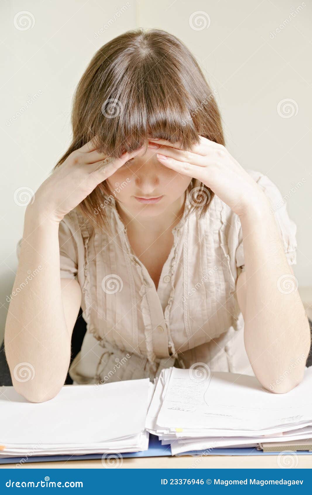 Young Woman Thinking Over Papers Stock Photo - Image of portrait ...
