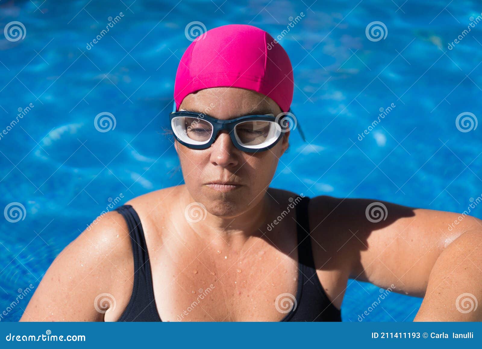 Young Woman Thinking in the Pool Stock Image - Image of competitive ...