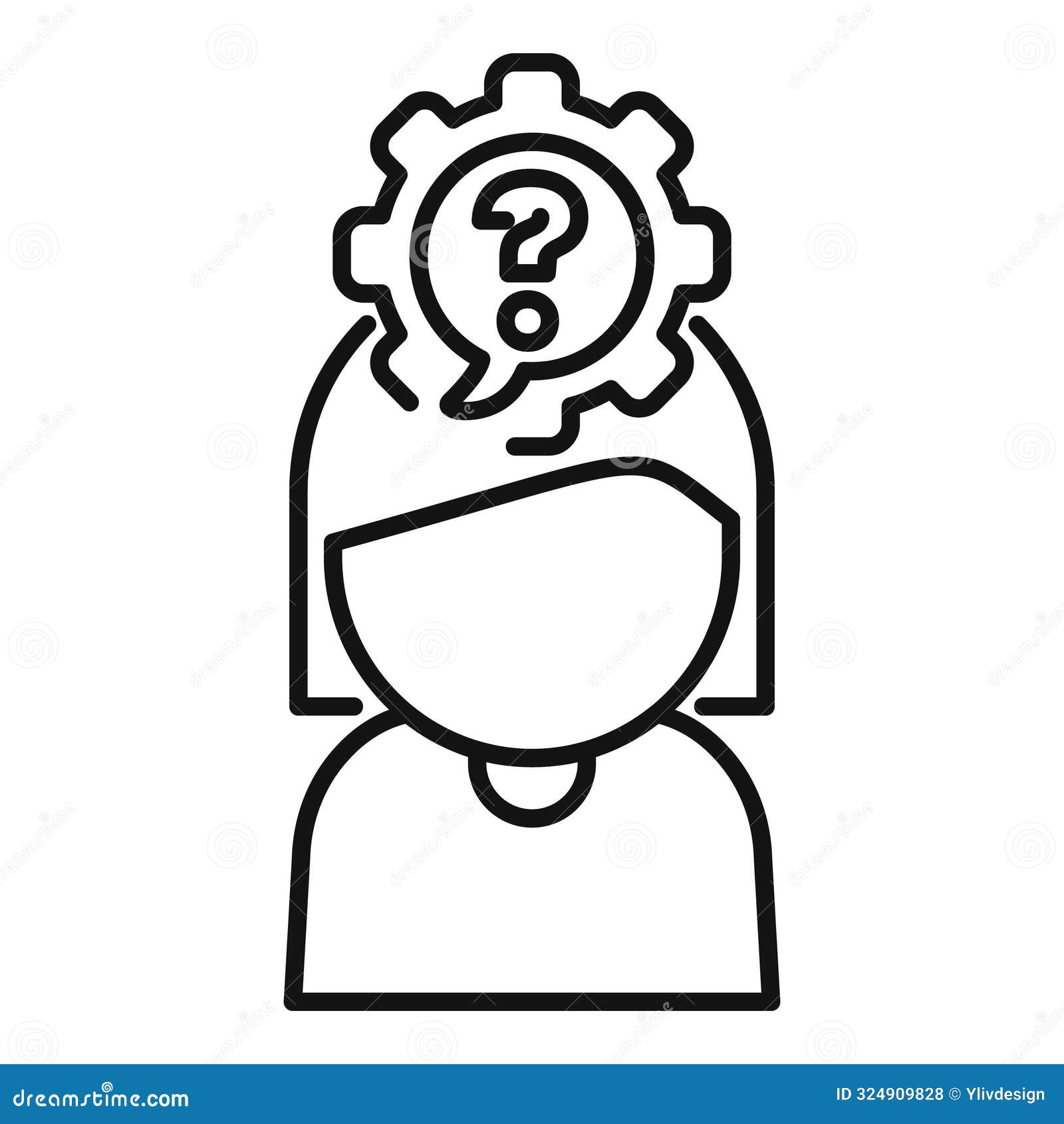 Young Woman Thinking with Question Mark Inside Gear Wheel Icon Stock ...