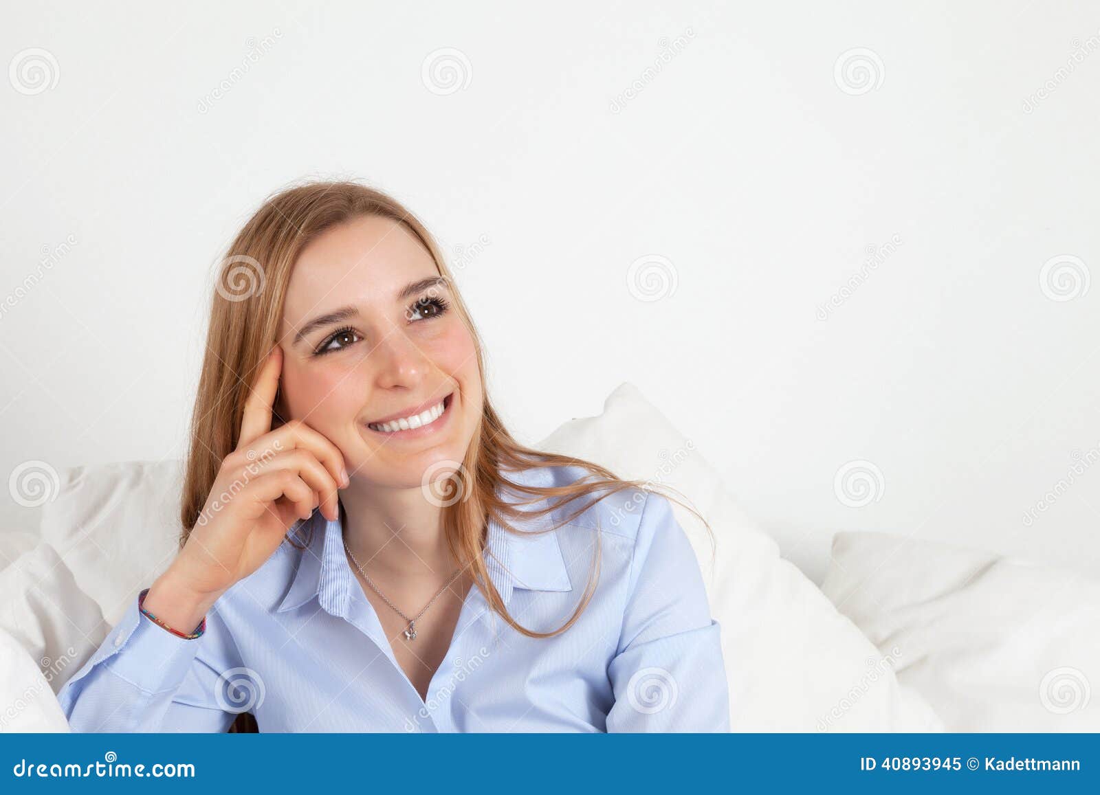 Young Woman Thinking on a Sofa Stock Image - Image of cheering, happy ...