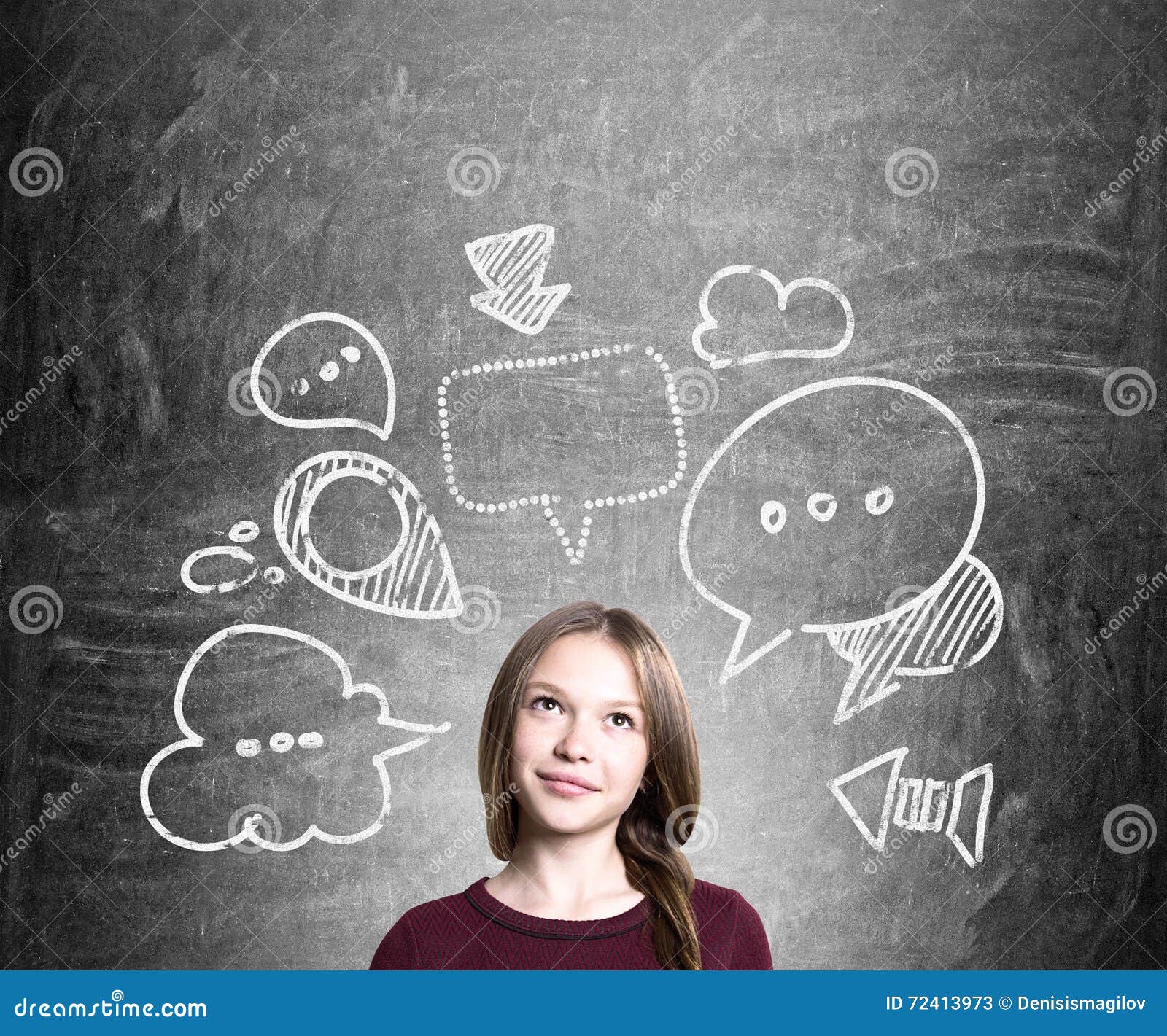 Young Woman with Thought Bubbles Stock Image - Image of black ...