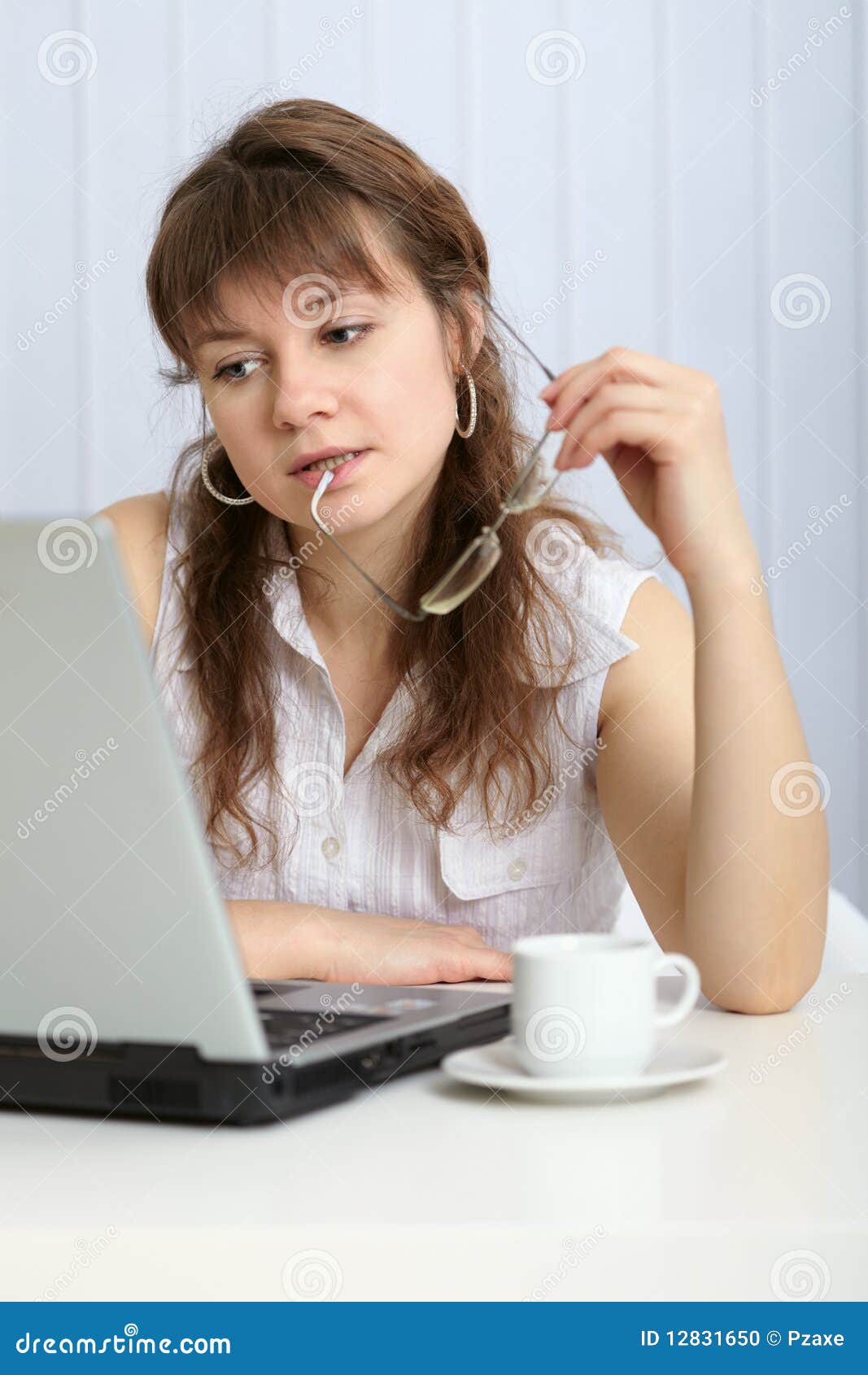 Young Woman Thought Working with Computer Stock Photo - Image of ...