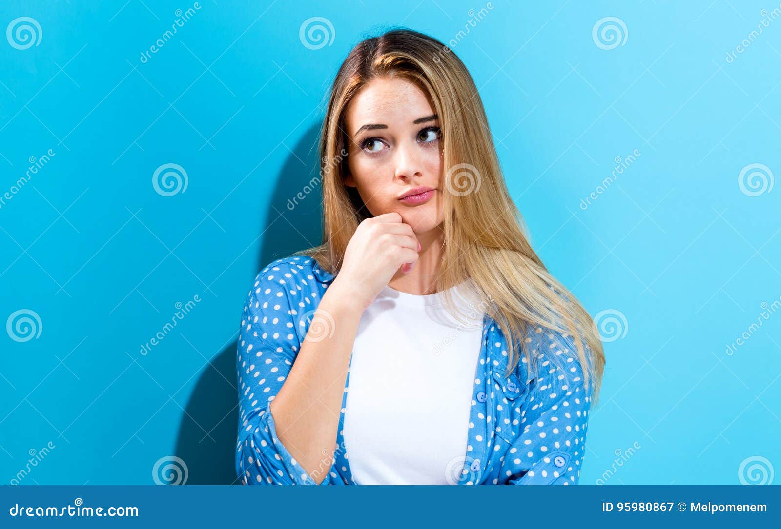 Young Woman in a Thoughtful Pose Stock Image - Image of summer, pensive ...