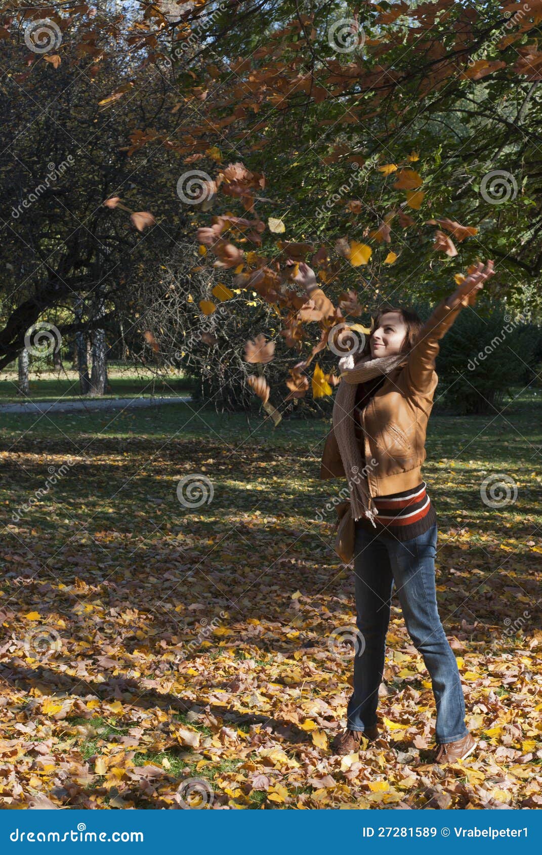 Young Woman Throwing Autumn Leaves Stock Image - Image of leaf, leaves ...