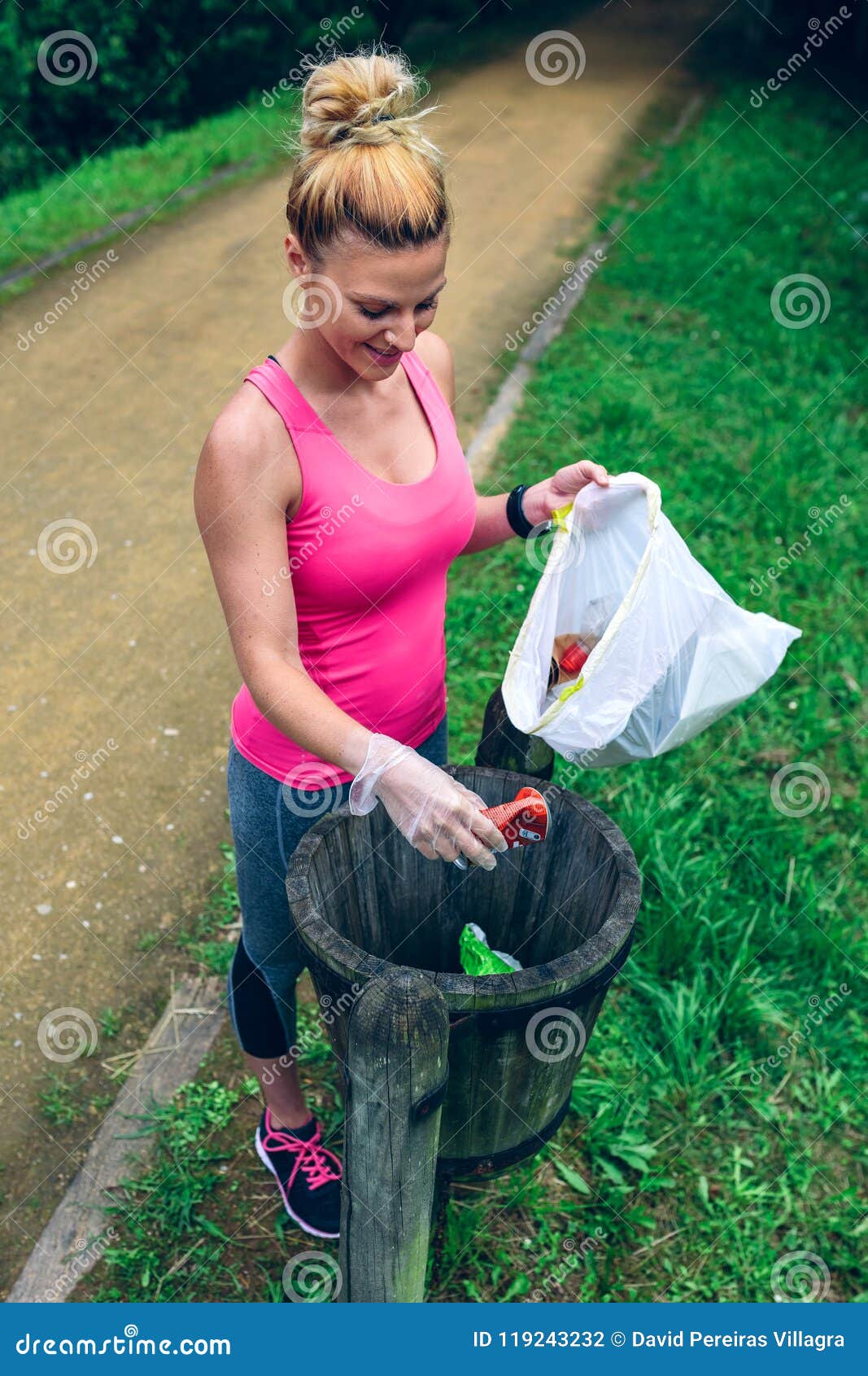 Woman Throwing Garbage after Plogging Stock Photo - Image of person ...