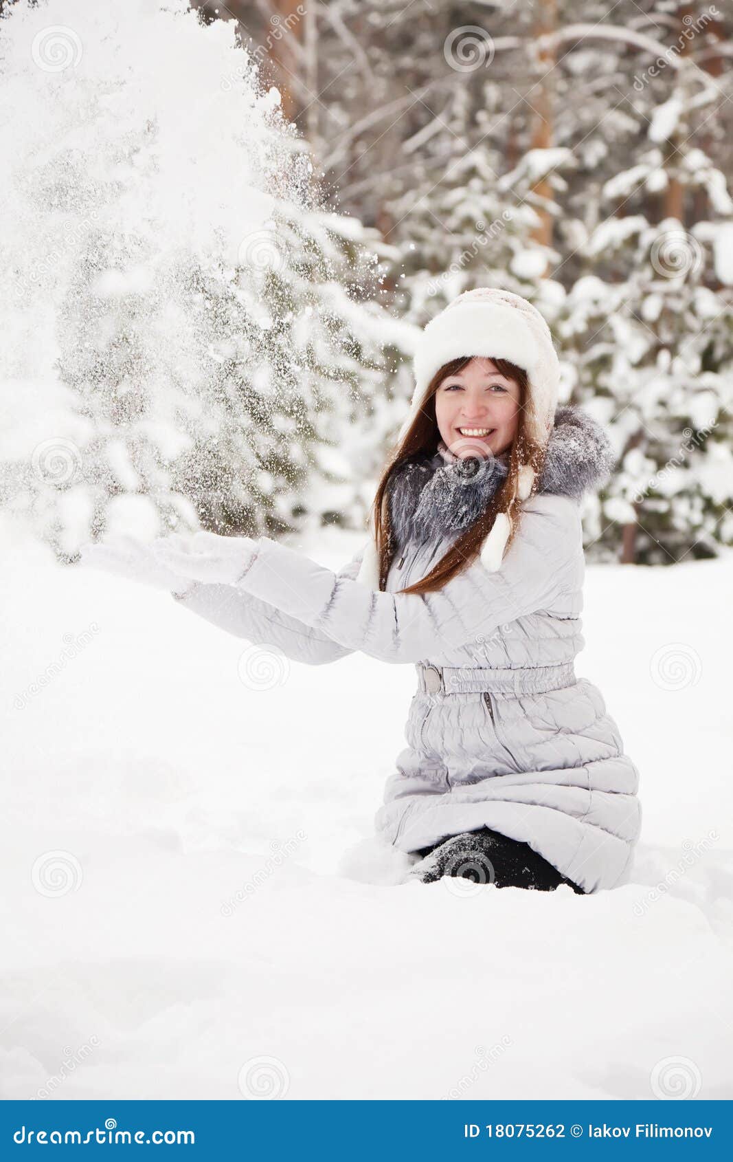 Young woman throwing snow stock photo. Image of decoration - 18075262