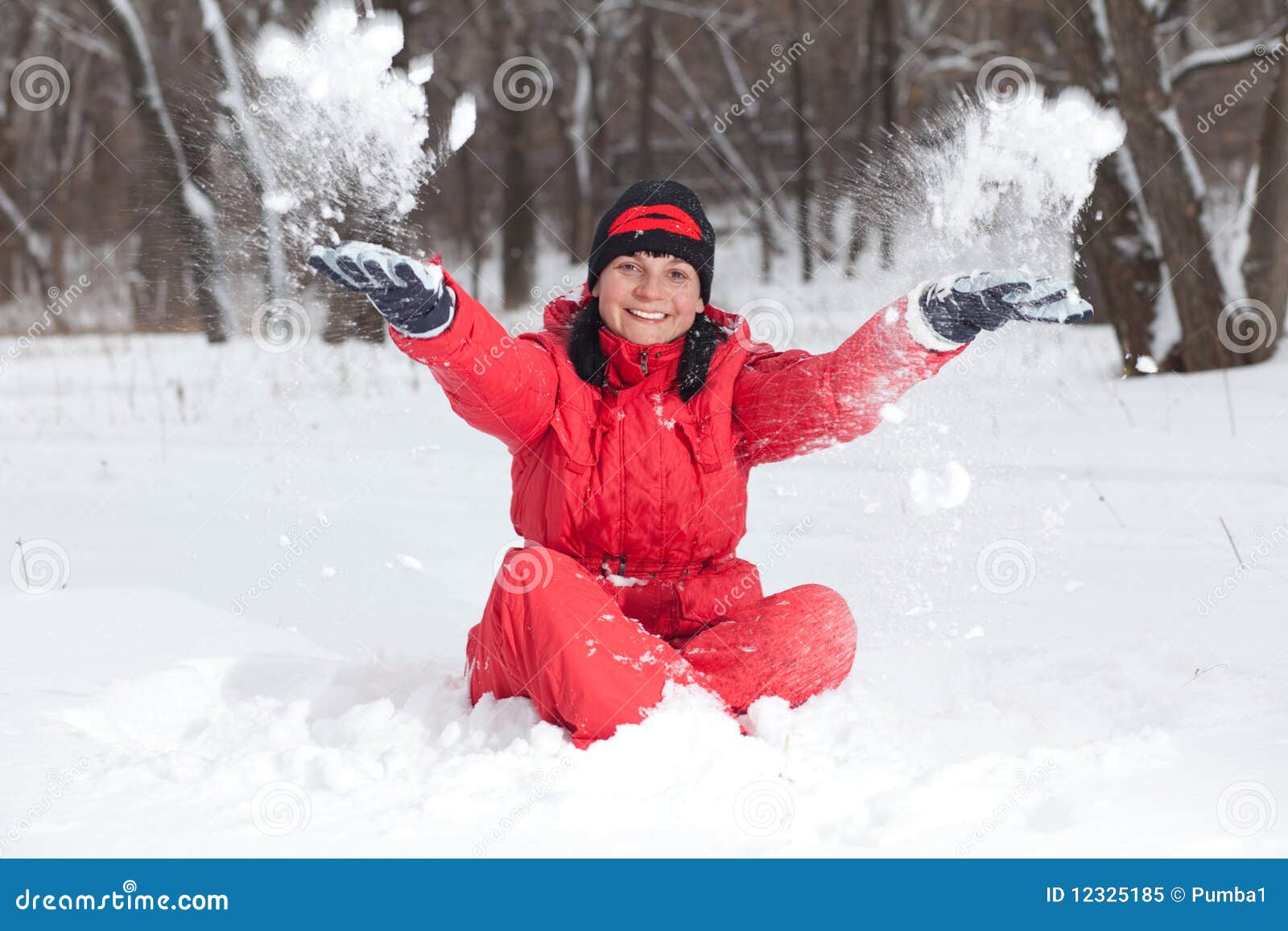 The Young Woman Throws Snow Hands Stock Image - Image of landscape ...