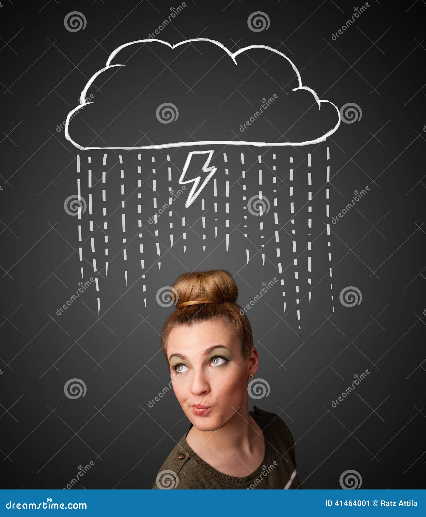 Young Woman with Thundercloud Above Her Head Stock Image - Image of ...