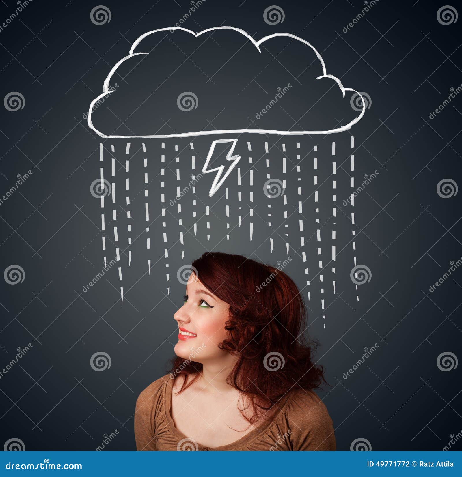 Young Woman with Thundercloud Above Her Head Stock Photo - Image of ...