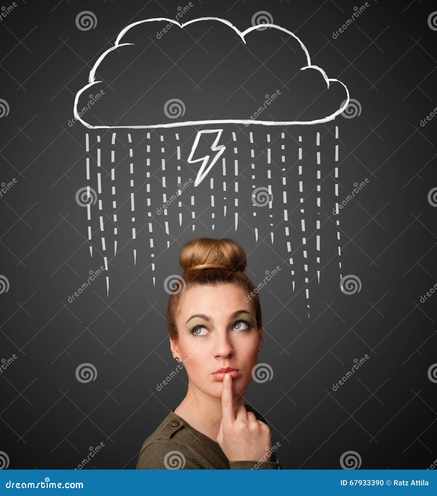 Young Woman with Thundercloud Above Her Head Stock Photo - Image of ...
