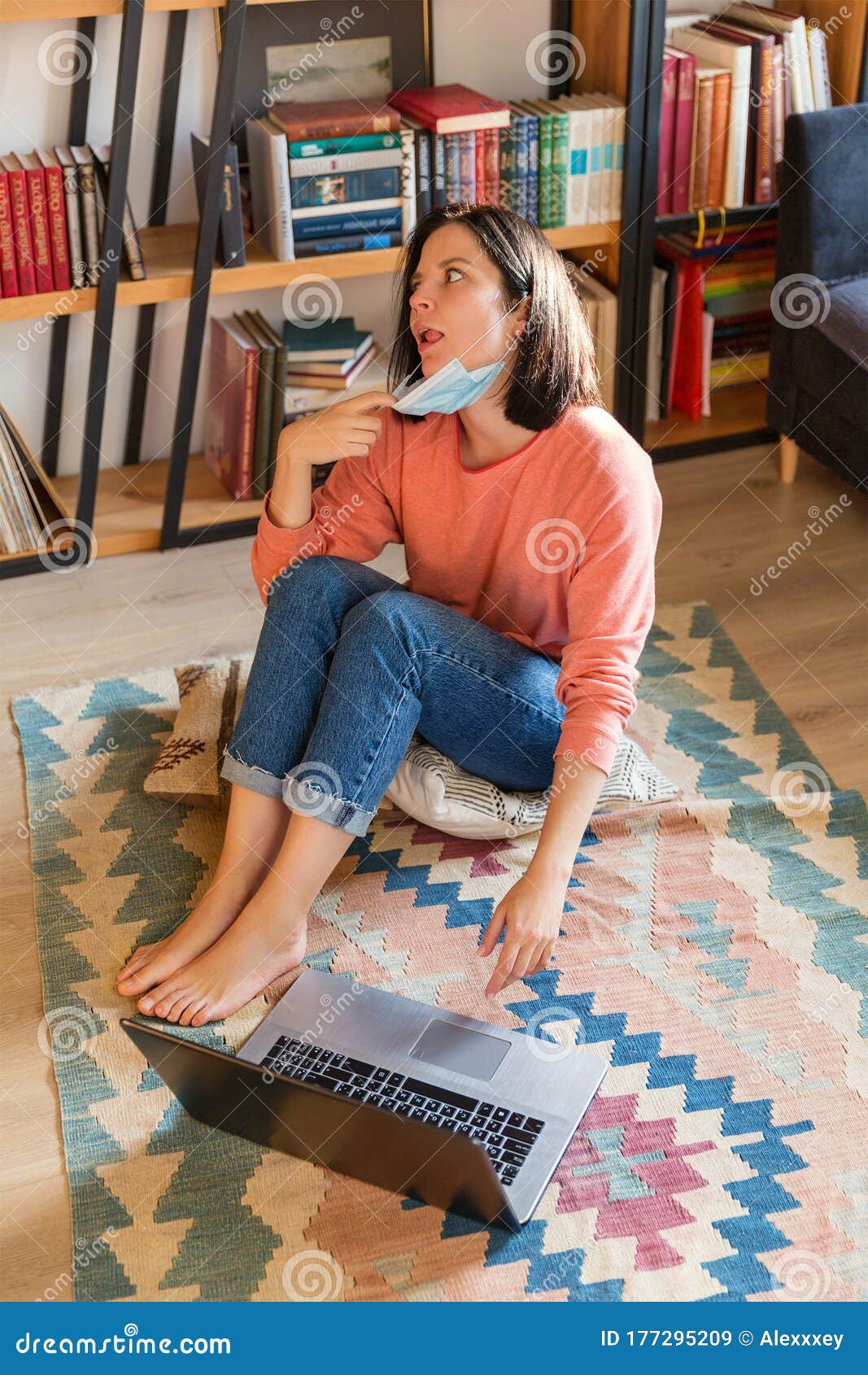 Young Woman Tired of Working at Home at the Computer during Quarantine ...