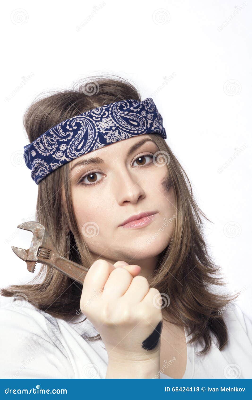 Young woman with a tool stock photo. Image of business - 68424418