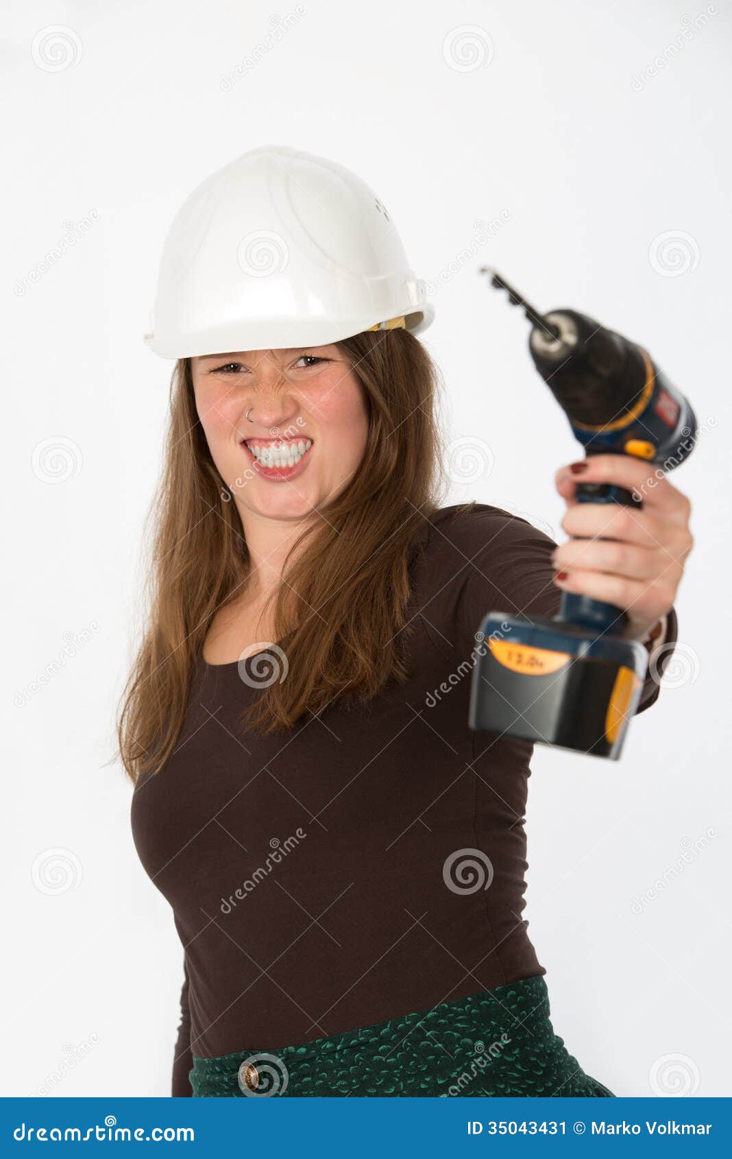 Young woman with tool stock image. Image of happy, builder - 35043431