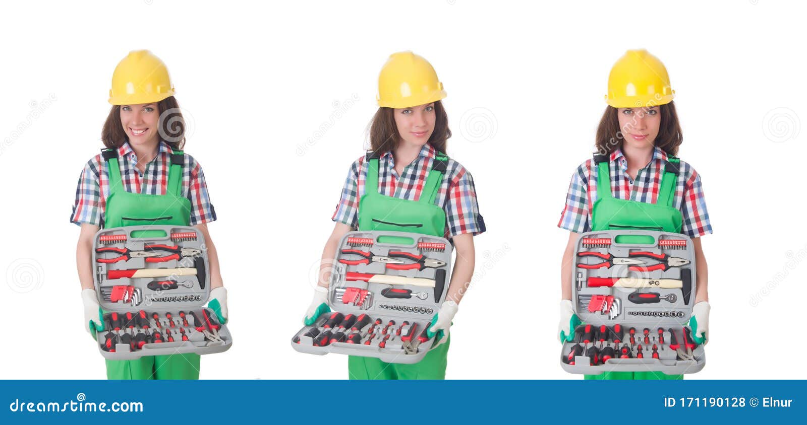 Young Woman with Toolkit on White Stock Photo - Image of professional ...