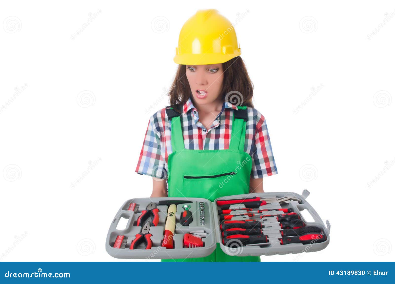 Young woman with toolkit stock photo. Image of gloves - 43189830