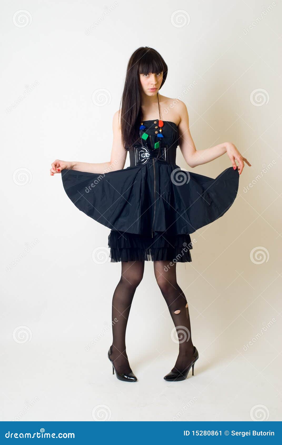 Young Woman In Torn Stockings Stock Image Image Of Black Dress 15280861