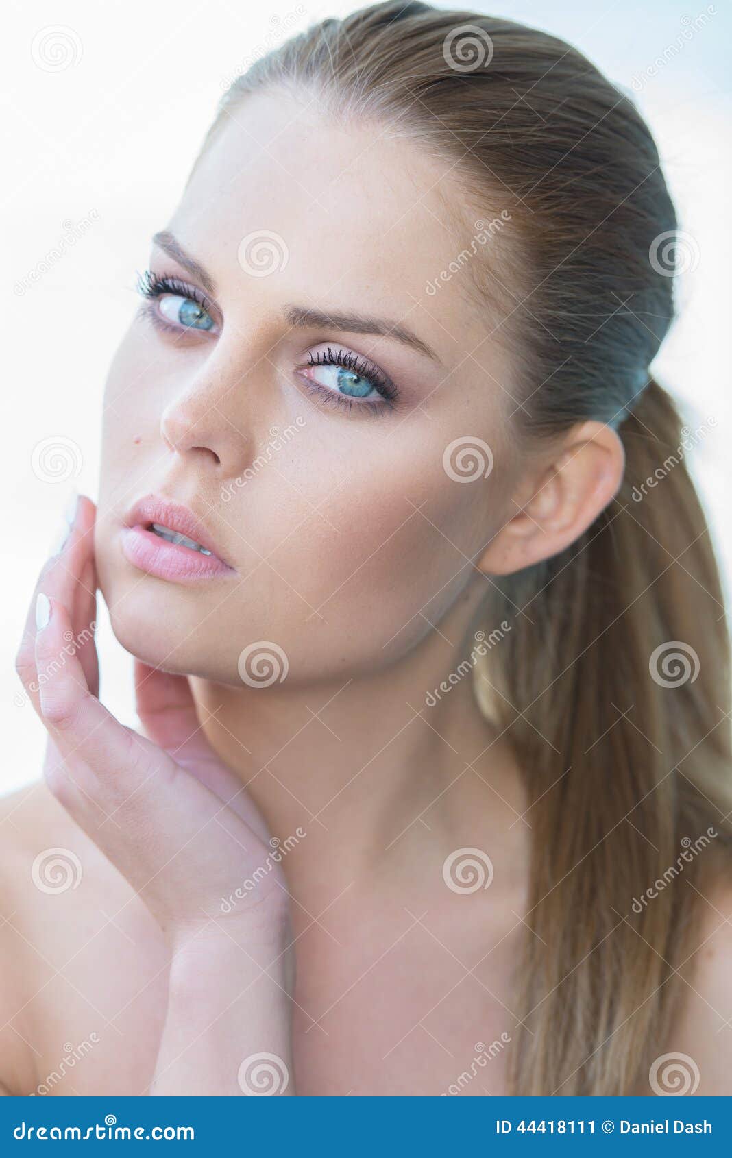 Young Woman Touching Face with Hand Stock Image - Image of relax ...
