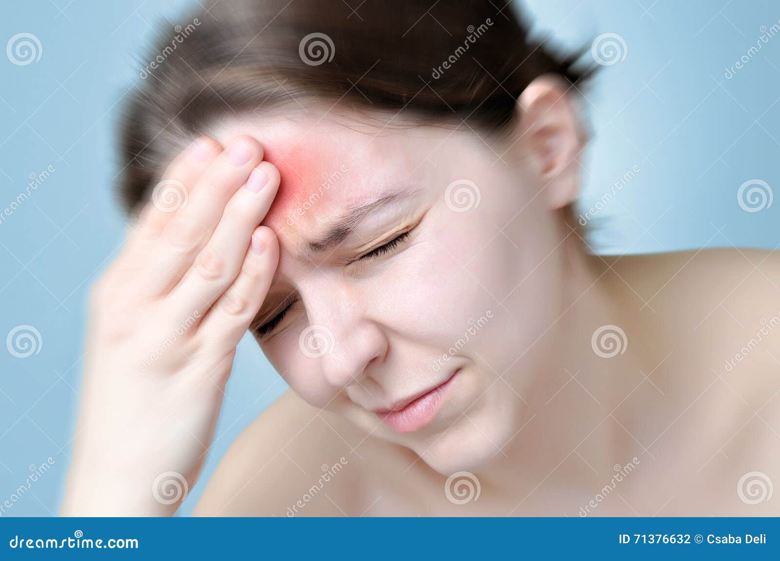 Young Woman Touching Her Head Stock Photo - Image of adult, fingers ...