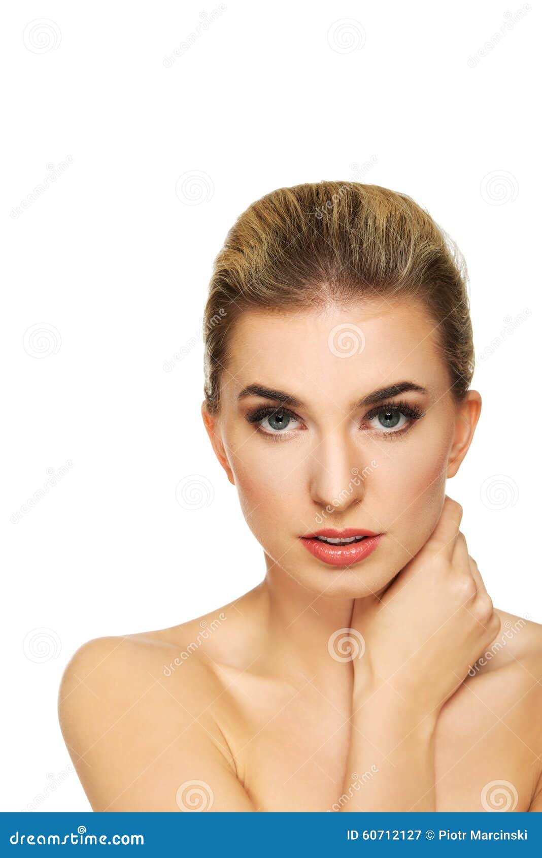 Young Woman Touching Her Neck. Stock Image - Image of blonde, human ...