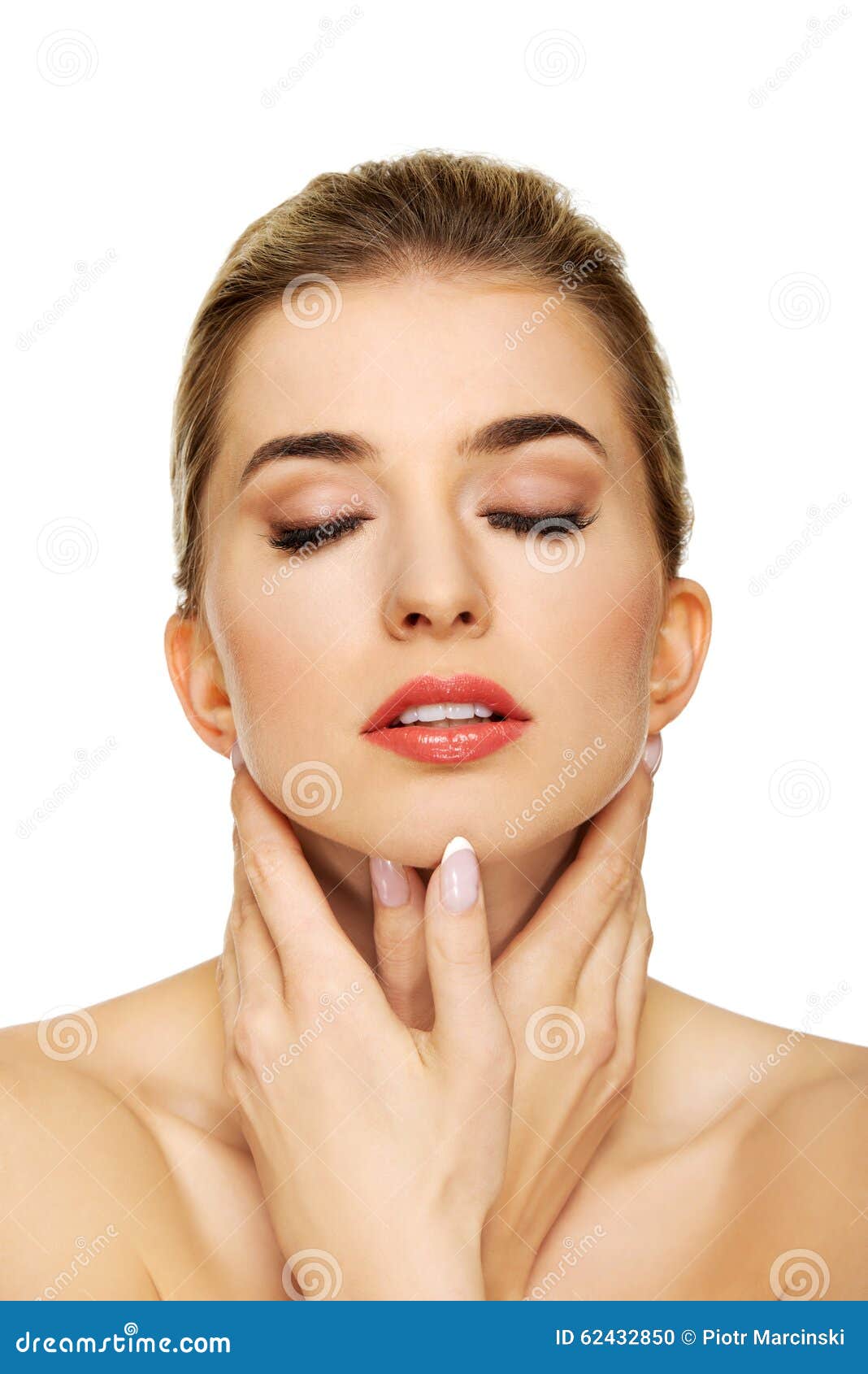 Young Woman Touching Her Neck. Stock Photo - Image of people, chin ...
