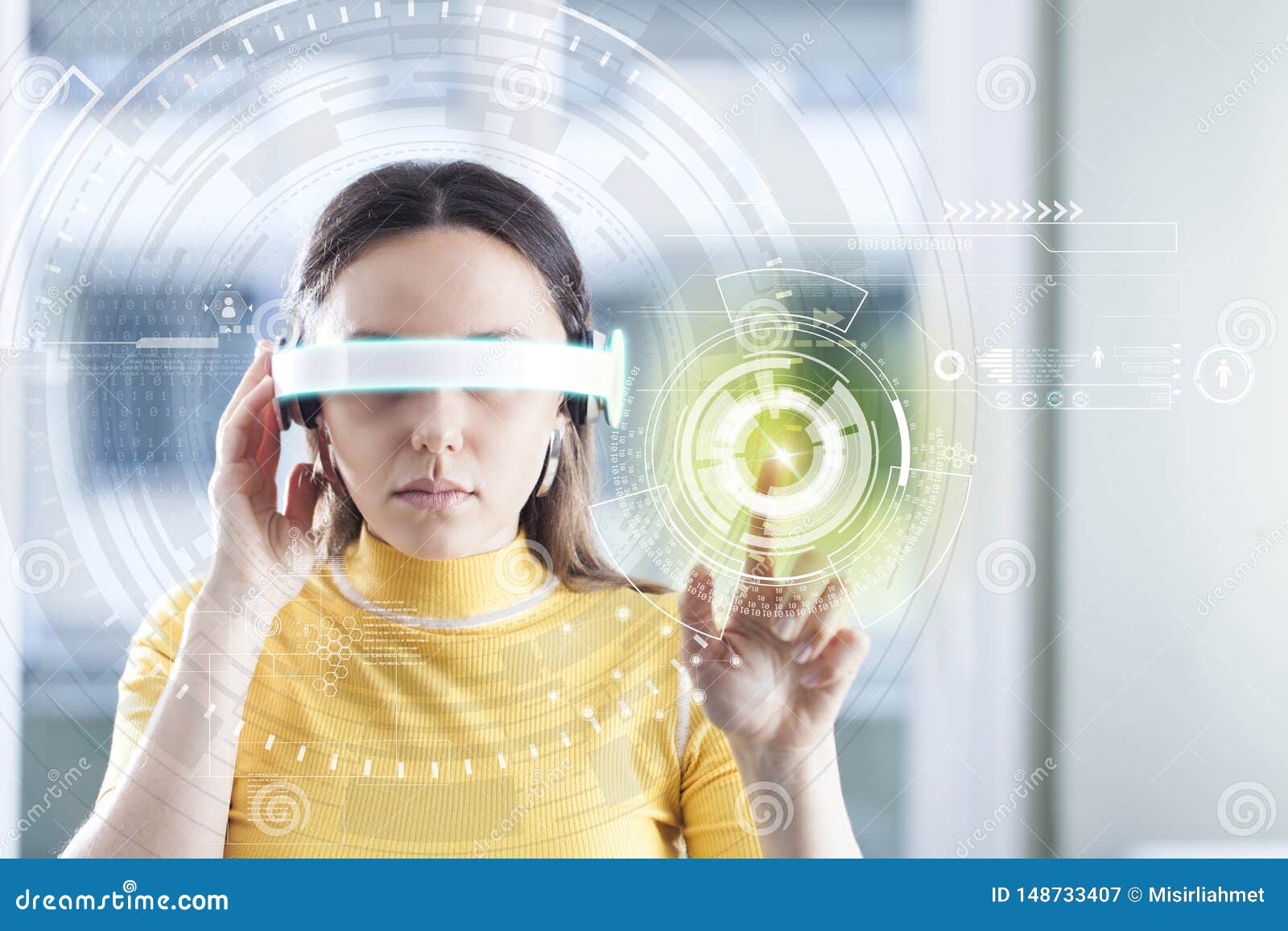 Woman Touching the Virtual Future Interface Stock Image - Image of ...