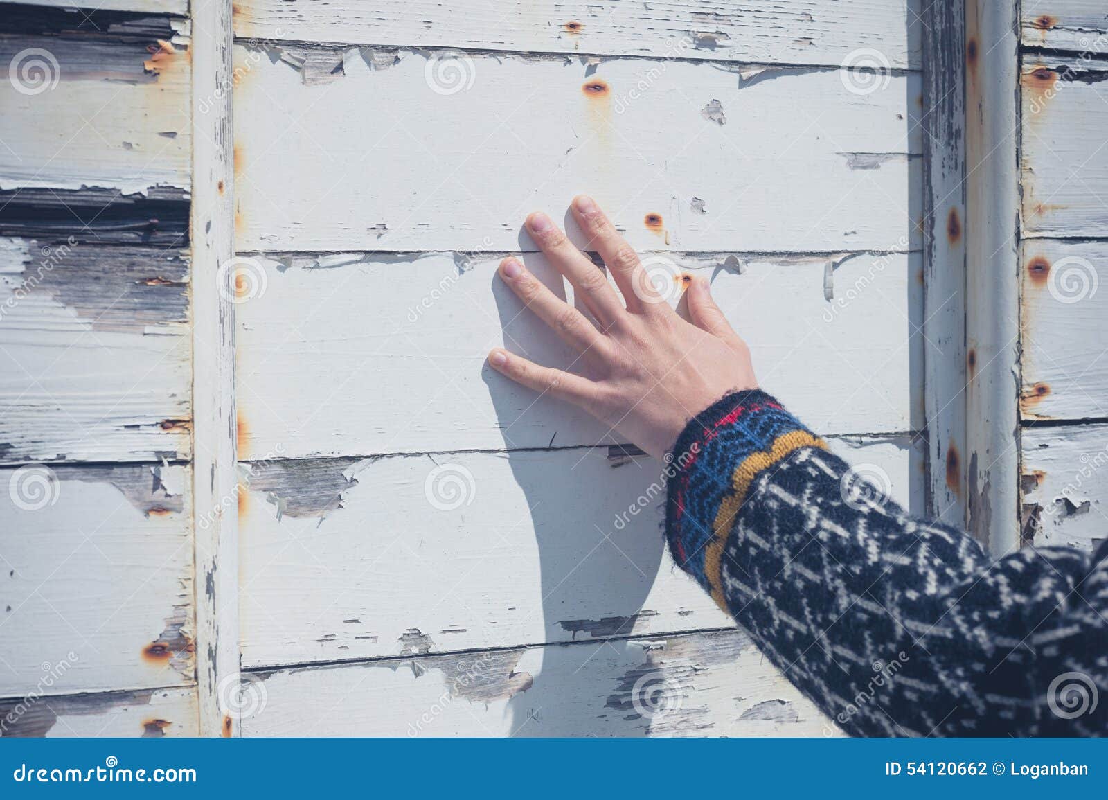 Young Woman Touching Wooden Structure Stock Photo - Image of hand ...