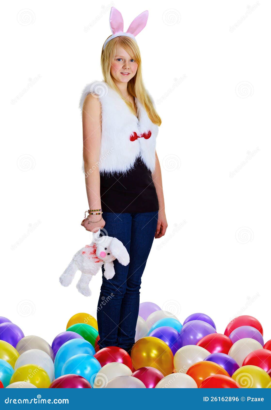 Young Woman with a Toy Rabbit Stock Photo - Image of amusing ...