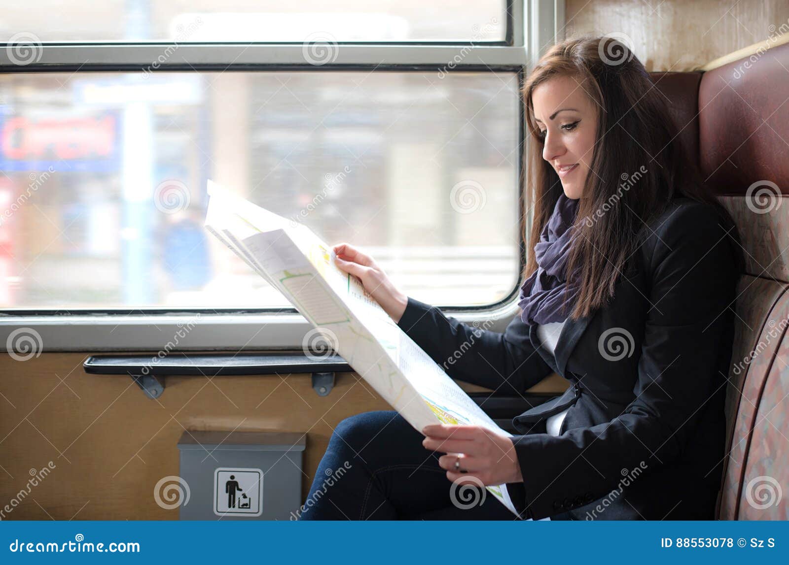 Young woman in train stock photo. Image of girl, beautiful - 88553078