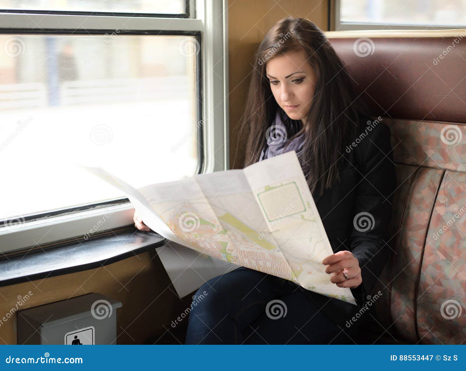 Young woman in train stock image. Image of lady, scarf - 88553447