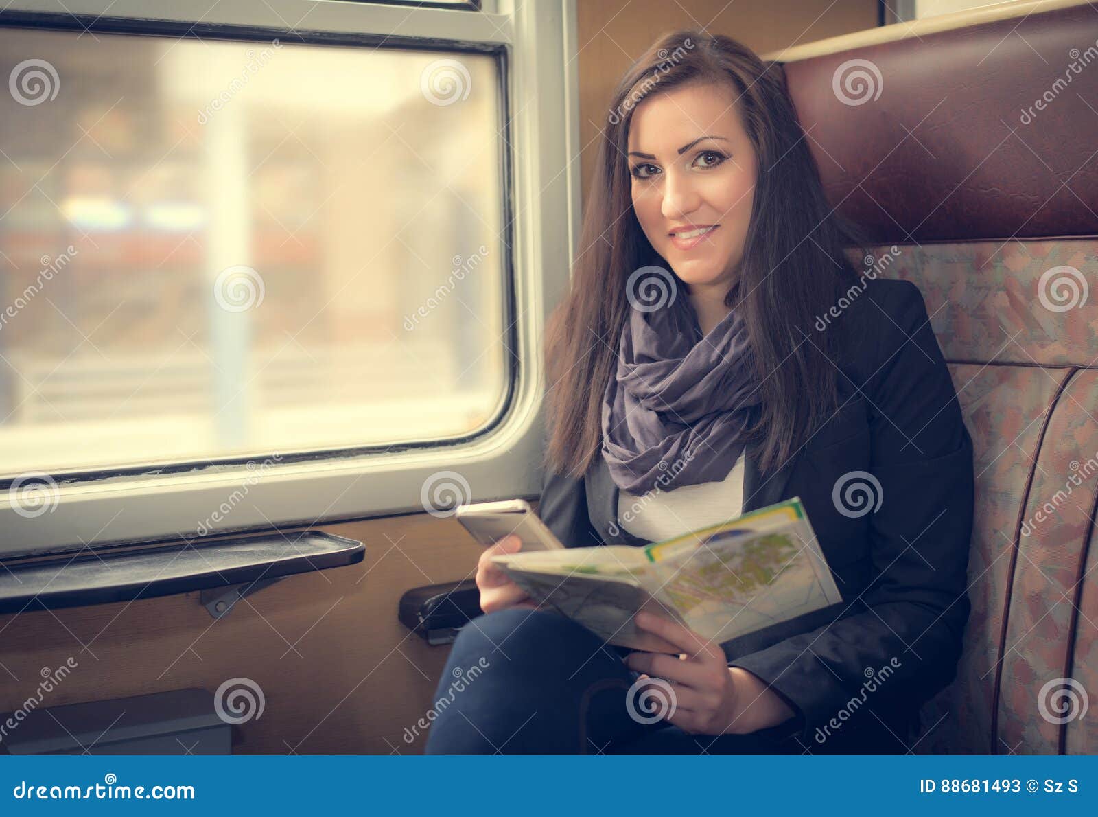 Young woman in train stock image. Image of passenger - 88681493