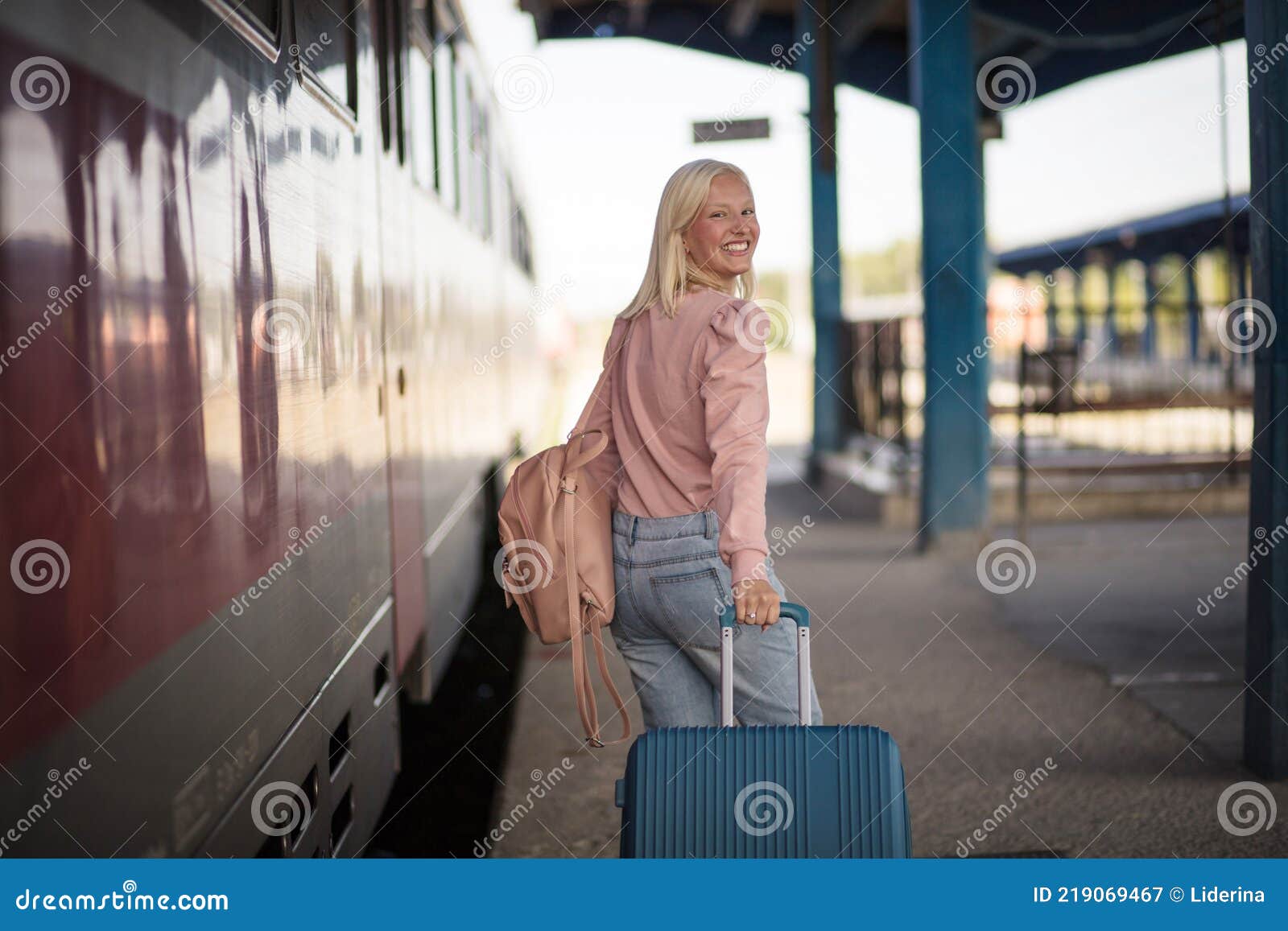 Young Woman on Train Station. Time To Go Stock Image - Image of blond ...