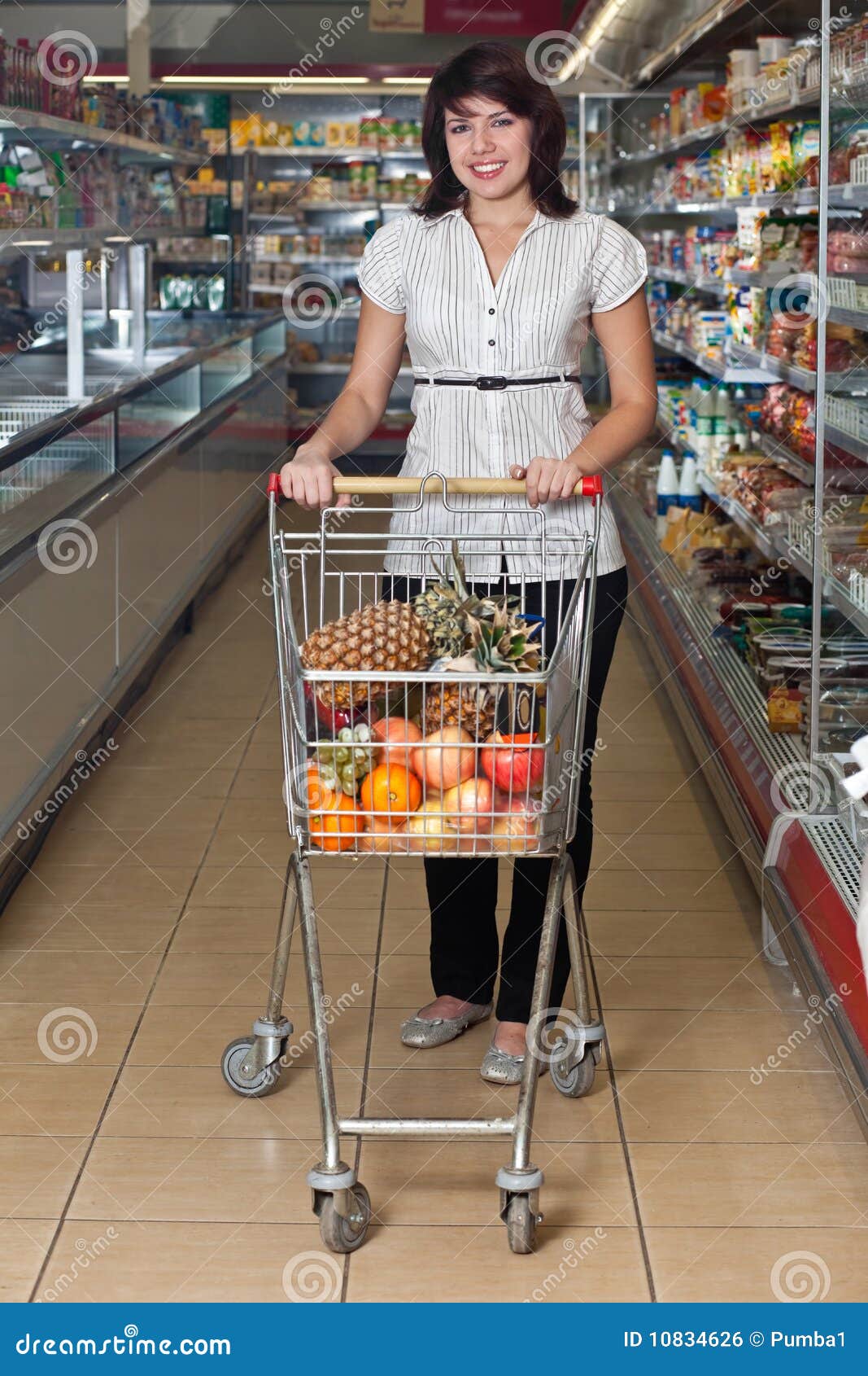 Young Woman with a Trolley at a Supermarket Stock Photo - Image of shop ...