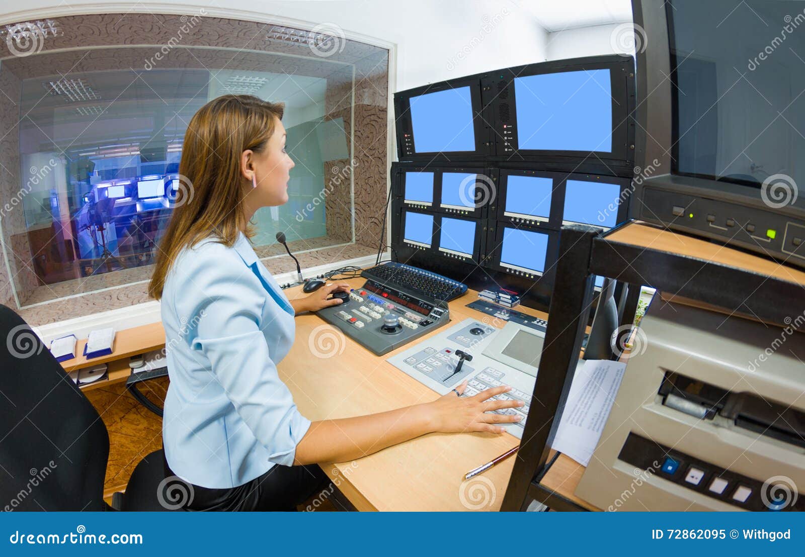 Young Woman TV Director at Editor Stock Image - Image of keyboard ...