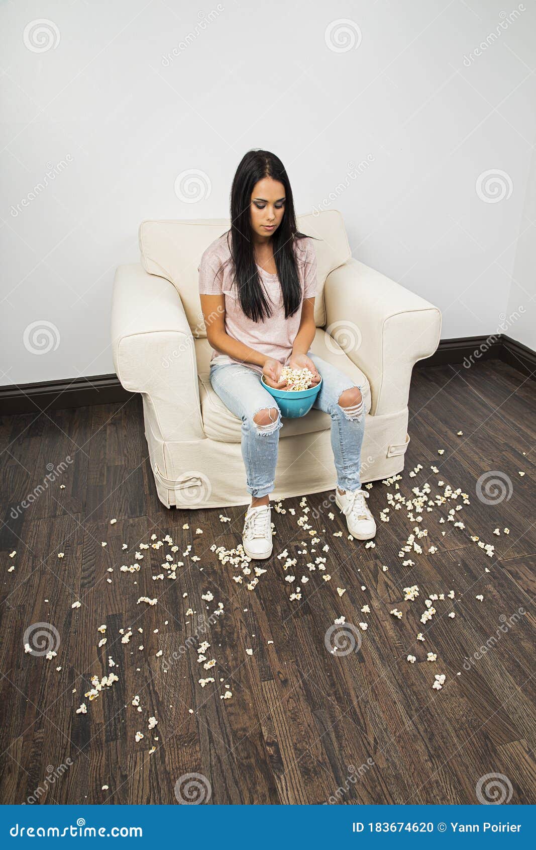 Making a popcorn mess stock photo. Image of relaxation - 183674620