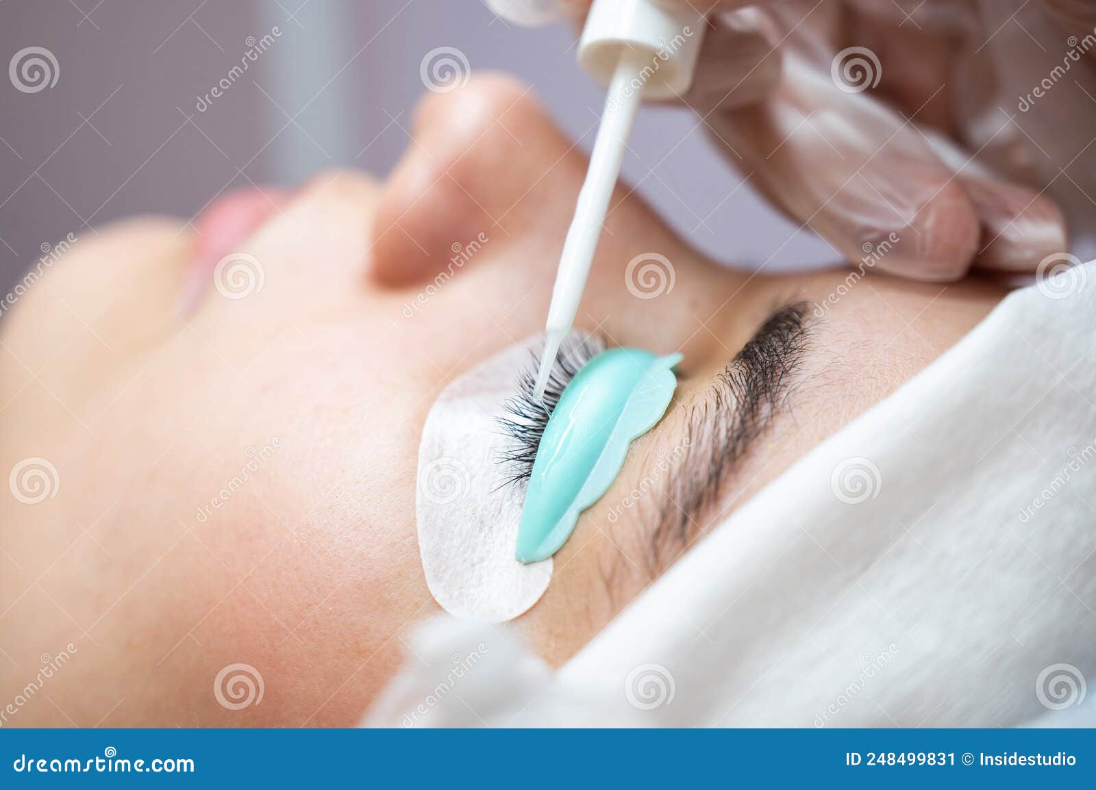 Young Woman Undergoing Eyelash Tinting and Lamination Procedure. Stock ...