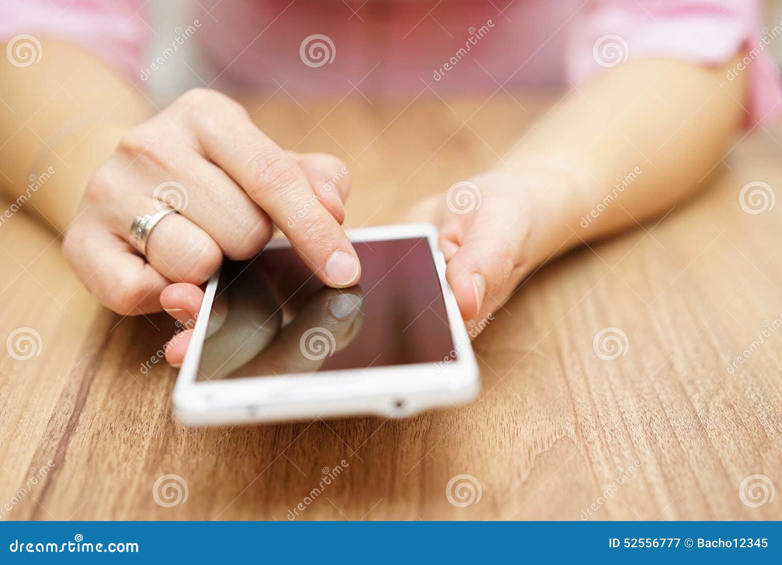 Young Woman is Using Big White Smart Mobile Phone Stock Image - Image ...