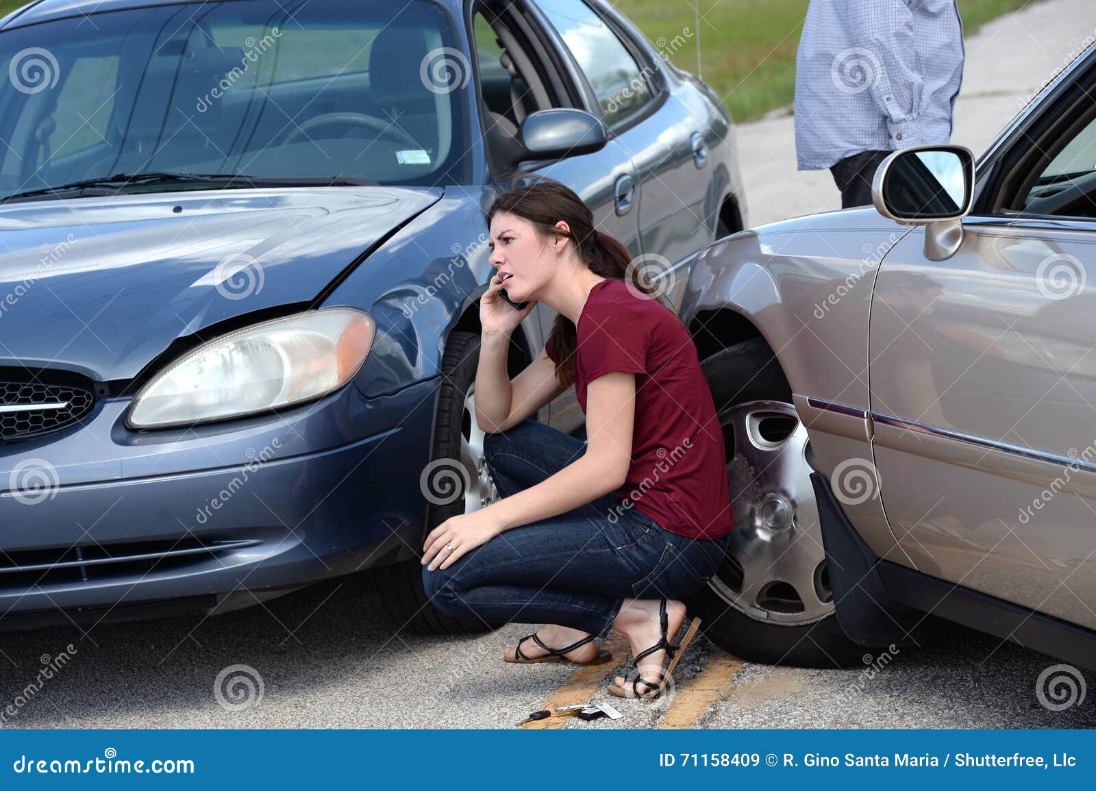 Young Woman Using Cellphone after Accident Stock Image - Image of ...