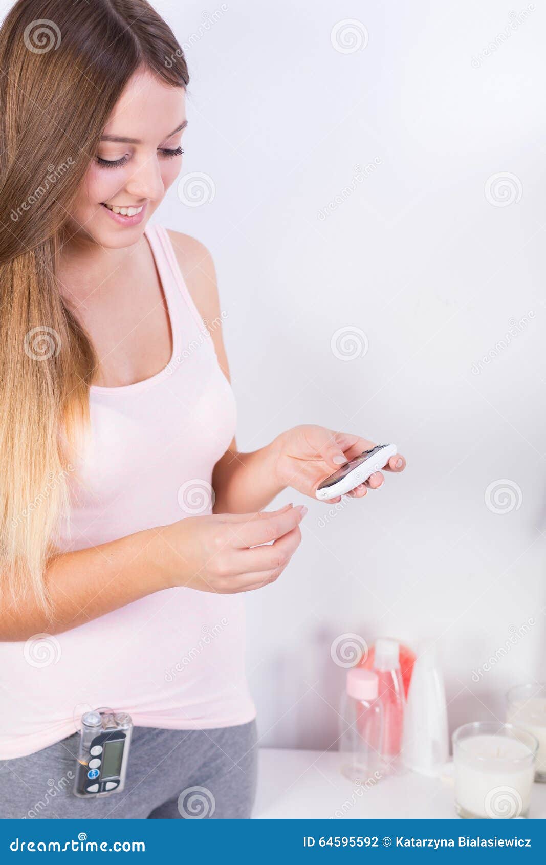 Woman Use Glucometer For Test Sugar Blood Level For Diabetes, Insulin ...