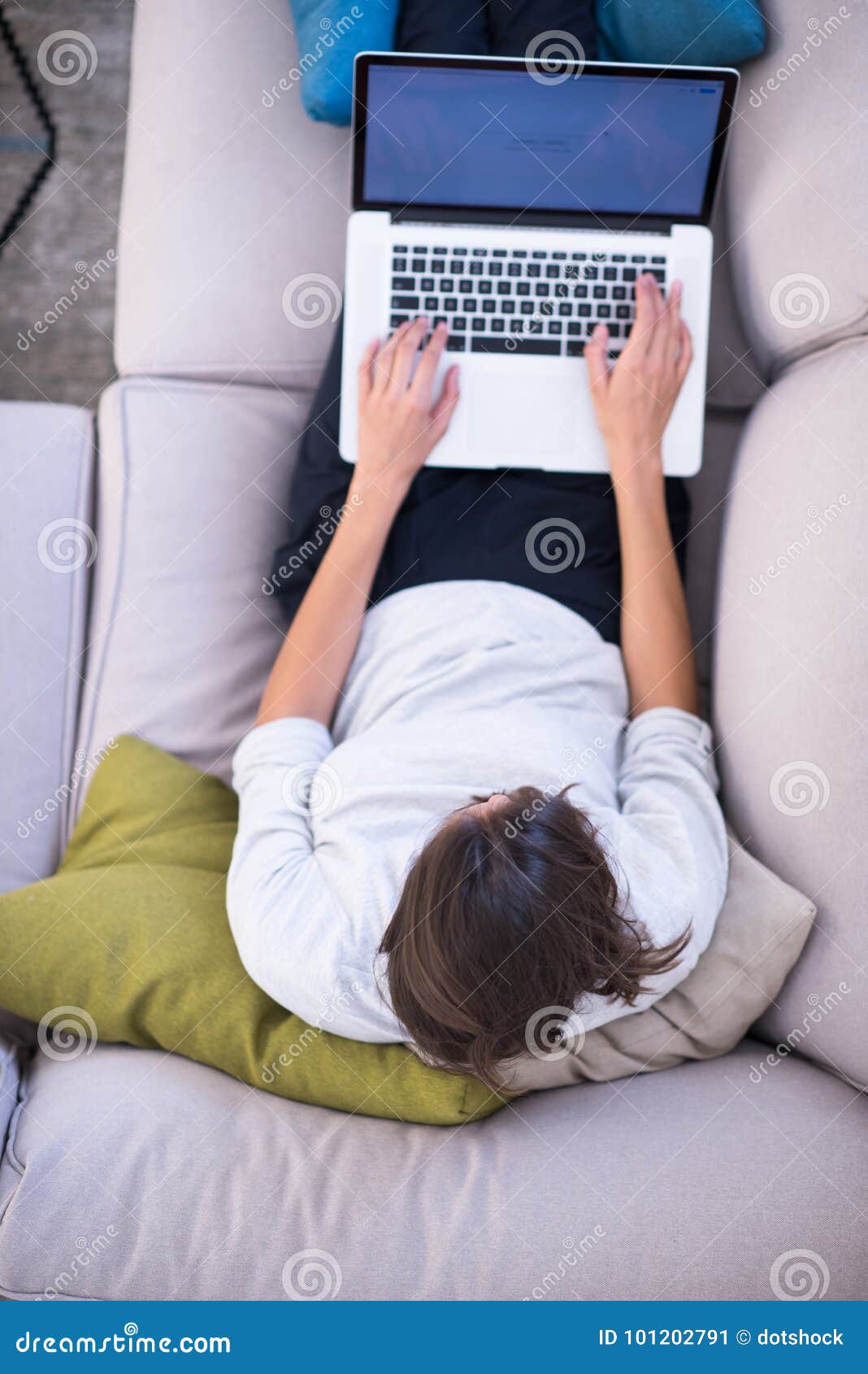 Young Woman Using Laptop at Home Top View Stock Image - Image of casual ...