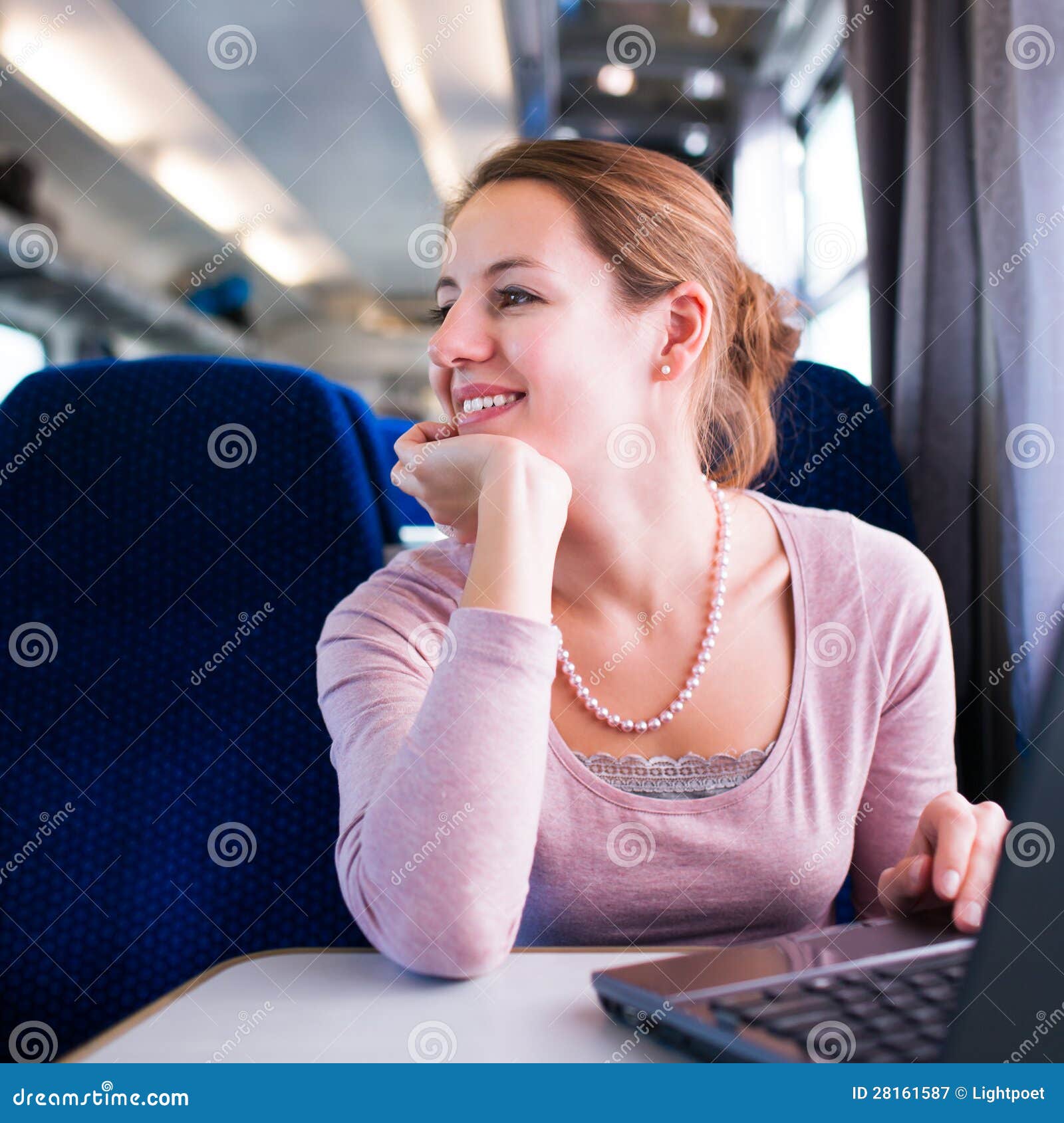 Young Woman Using Her Laptop Computer while on the Train Stock Image ...